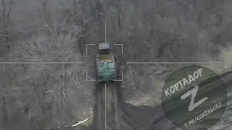 Russian Lancet Drone Strikes Ukrainian Vehicle