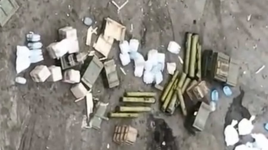 Russian Ammo Cache VS Drone Dropped Munition