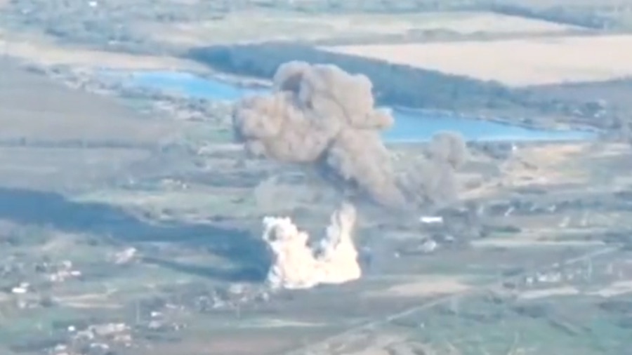 Russian Artillery Ammunition Storage Gets Cratered