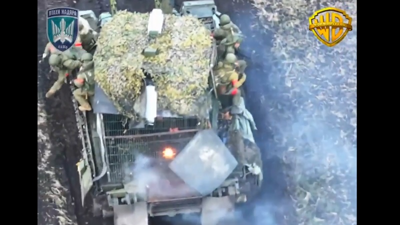 Russian Tank Covered in Infantry Gets Catastrophically Destroyed