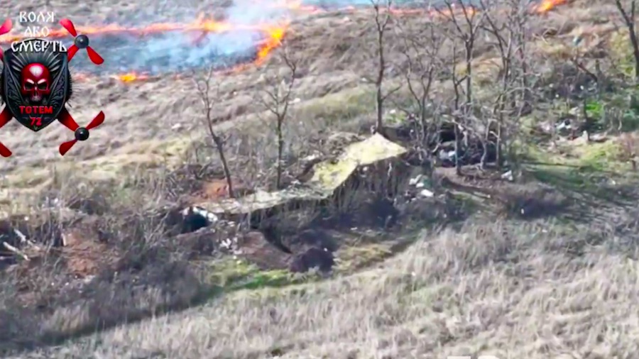 Russian Trench Explosively Cleared By Drone