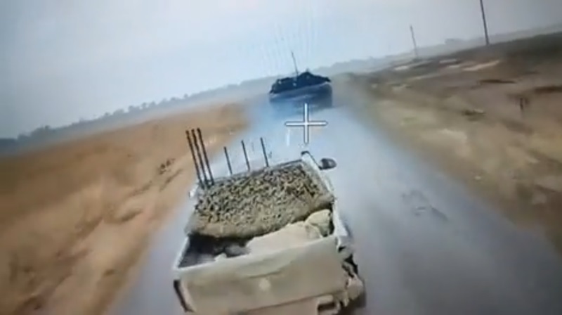 Wire-Guided Drone Targets Tank